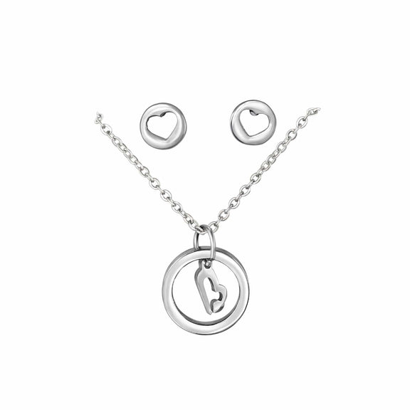 Steel Valentine Love Pendant Necklace Jewelry Set