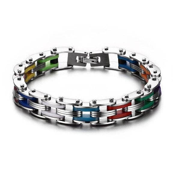 Stainless Steel Rainbow Bike Chain Bracelets for Men