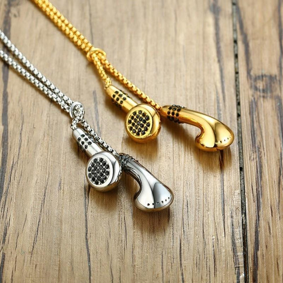 Stainless Steel Mens Headset Necklace
